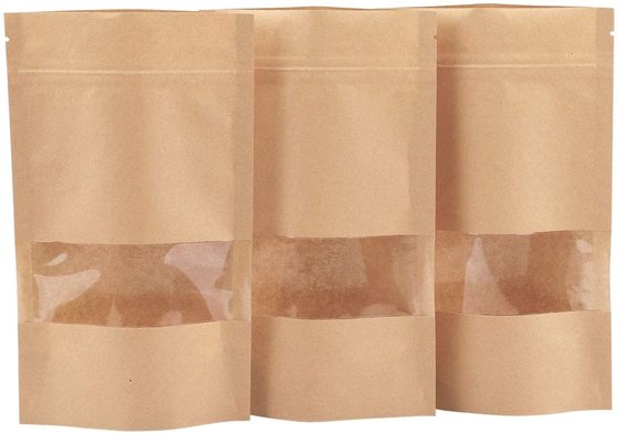 Custom Printing Food Packaging Bags Brown Kraft Stand Up Pouch With Window