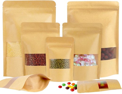 Custom Printing Food Packaging Bags Brown Kraft Stand Up Pouch With Window