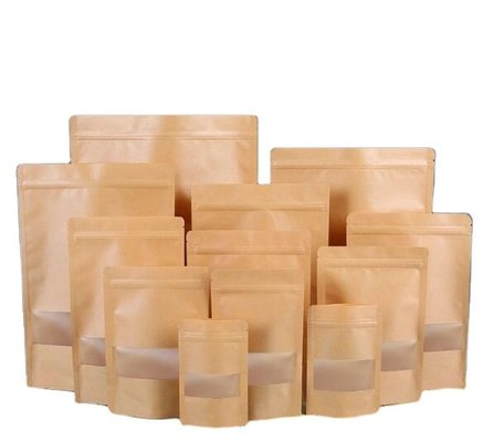 Custom Printing Brown Kraft Paper Pouch Stand Up With Window