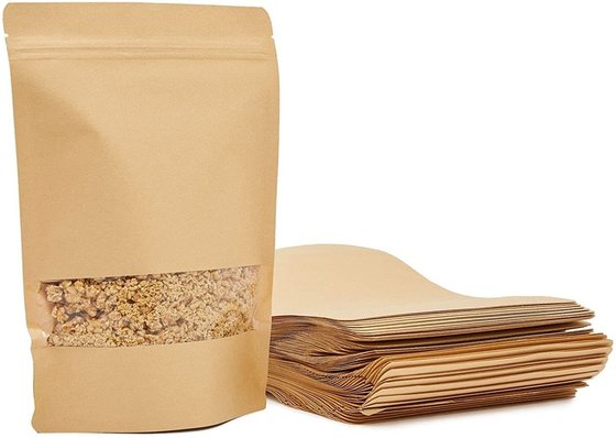 Custom Printing Brown Kraft Paper Pouch Stand Up With Window