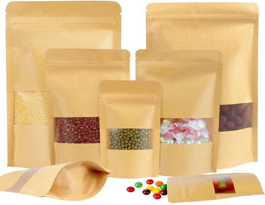 Custom Printing Brown Kraft Paper Pouch Stand Up With Window