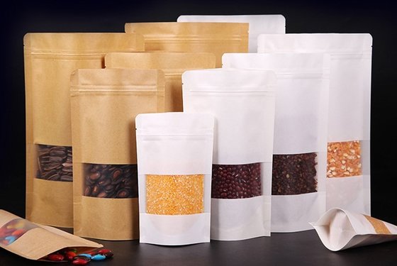 Custom Printing Brown Kraft Paper Pouch Stand Up With Window