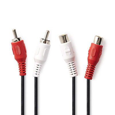 2x Rca Male To Female Extension Cable 2 In 2 Out Stereo Audio Cable Black Color