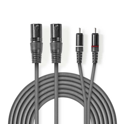 Varón dual de XLR al cable masculino de RCA, cordón audio estéreo de alta fidelidad de Xlr Mic del enchufe de Phono
