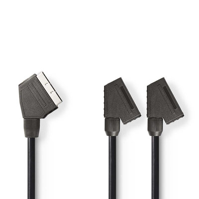 Cable negro Sacrt de Scart del vídeo de color al cordón del adaptador del Pin Digital Spliter de 2x Scart 21