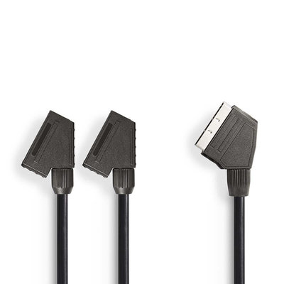 Cable negro Sacrt de Scart del vídeo de color al cordón del adaptador del Pin Digital Spliter de 2x Scart 21
