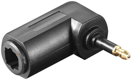 El convertidor del adaptador del cable de TOSLINK de la fibra óptica pescó el 90° con caña TOSLINK hasta el adaptador de conector mini de 3.5m m Jack