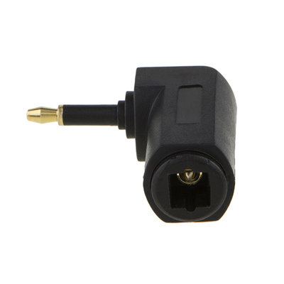 El convertidor del adaptador del cable de TOSLINK de la fibra óptica pescó el 90° con caña TOSLINK hasta el adaptador de conector mini de 3.5m m Jack