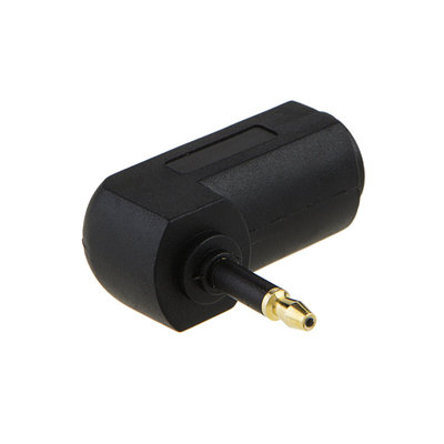 El convertidor del adaptador del cable de TOSLINK de la fibra óptica pescó el 90° con caña TOSLINK hasta el adaptador de conector mini de 3.5m m Jack