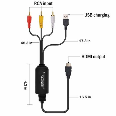 Durable HDMI To RCA Cable , High Speed HDMI Cable 1080P HDMI To AV 3RCA 1080p