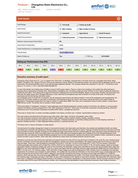 China CHANGZHOU DAWN ELECTRONICS LIMITED COMPANY certificaciones