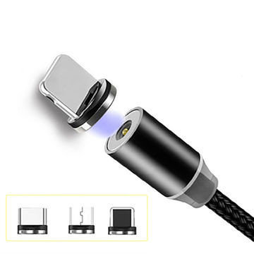 3 In 1 Magnetic Braided LED USB Charging cable Magnetic USB Data Cable For iphone Android Type-C