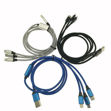 3 In 1 Nylon Braided 2A Fast Charging USB Data Cable USB Charging Cable For Computer, Mobile Phone,Computer