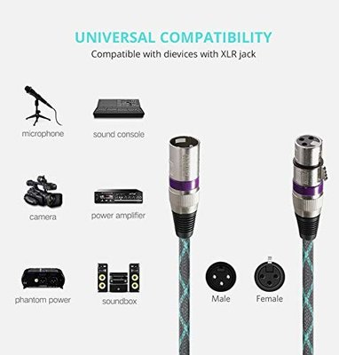 10 Ft XLR Male to XLR Female Balanced 3 PIN Cable Compatible with Shure SM Microphone, Behringer, Speaker Systems