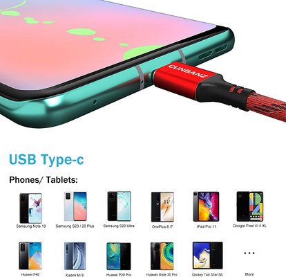 45W 5A Nylon Braided USB-C to USB-A 2.0 Cable for Samsung Galaxy S10, S9, S9, S8, S8 Mate 20 Lite Pro90