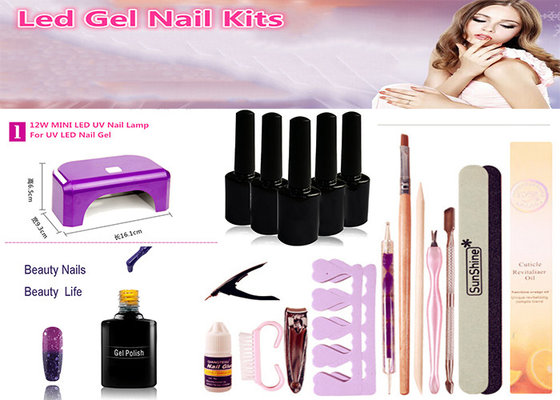 OEM / ODM LED Nail Gel Kit With 12W LED UV Nail Lamp No Harm To Human Body
