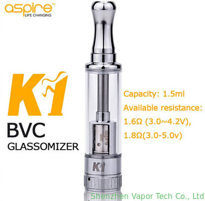 100% Autentic Aspire K1 BVC eGo Atomizer Clearomizer 1.5mL Pyrex Glass Tank Aspire K1 Glassomizer With Huge Vapor supplier