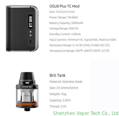 Smok OSUB Plus 80W TC Kit VW 80W OSUB Plus Box Mod With 2ML Brit Sub Tank Zinc Alloy Material 3300mAh Battery supplier