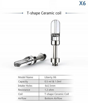 Liberty X6 CBD Vaporizer Cartridge 510 Thread 1.2ohm Resistance Bottom Airflow