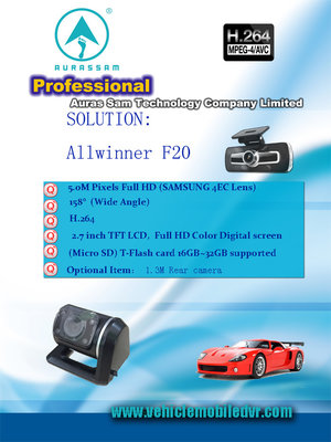 Allwinner F20 Two Camera Vehicle Blackbox DVR Full HD 1080p SAMSUNG 4EC Lens Sensor 5.0 Million