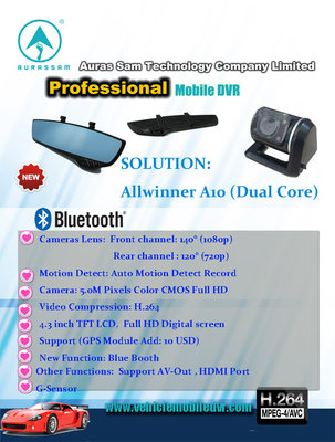 Auto Black Box DVR Level Support , Blue Booth H.264 HD video compression