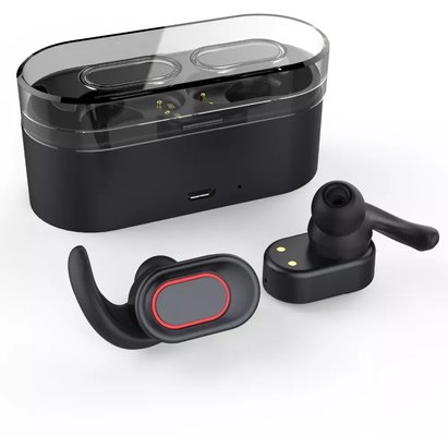 2019  mini ture wireless earbuds,Bluetooth 5.0 stereo earphones with detachable earfins,earphones with LED light supplier