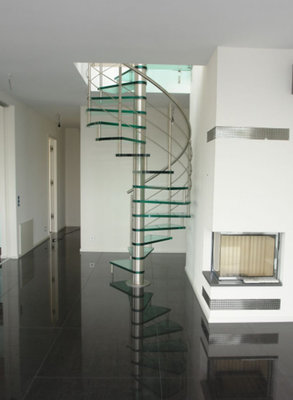 Spiral StaircaseVH01S  Spiral Stainless Steel Stair Tread Beech Curved Glass Handrail 304 Stainless Steel