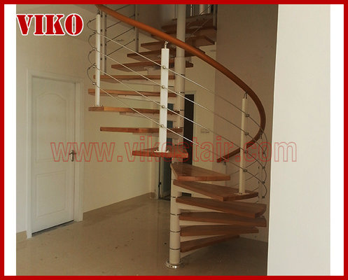 Spiral Staircase VH10S  Spiral Stainless Steel Stair Tread Beech Curved Glass Handrail 304 Stainless Steel Railing Glass