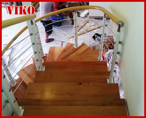 Spiral Staircase VH10S  Spiral Stainless Steel Stair Tread Beech Curved Glass Handrail 304 Stainless Steel Railing Glass