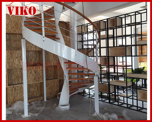 Spiral Staircase VH13S  Spiral Stainless Steel Stair Tread Beech Curved Glass Handrail 304 Stainless Steel Railing Glass