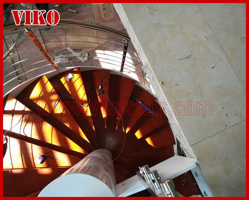 Spiral StaircaseVH17S Tread Beech 304 Stainless Steel  Spiral Stainless Steel Stair Handrail Railing Glass