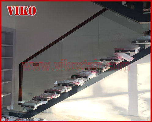 Straight Stringer Staircase VK10S Double Steel Plate Stair,304 Stainless Steel,Glass Tread,12mm Tempered Glass Railing,