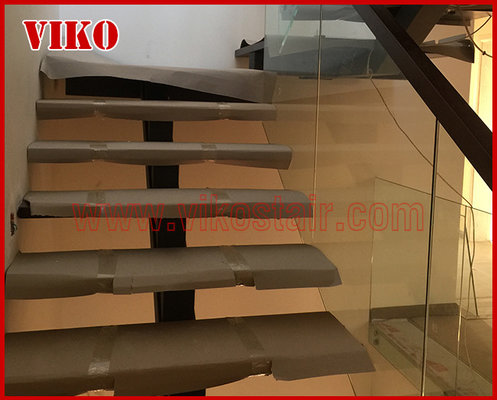 Straight Stringer Staircase VK10S Double Steel Plate Stair,304 Stainless Steel,Glass Tread,12mm Tempered Glass Railing,