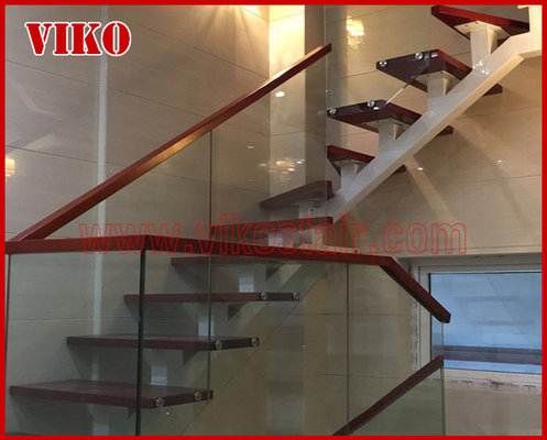 Straight Stringer Staircase VK11S 304 Stainless Steel,Glass Tread,12mm Tempered Glass Railing, Double Steel Plate Stair,