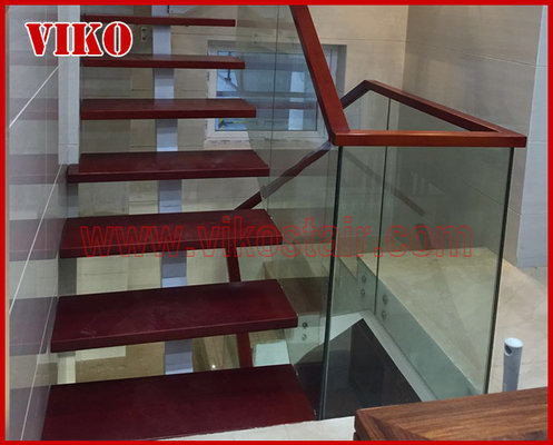 Straight Stringer Staircase VK11S 304 Stainless Steel,Glass Tread,12mm Tempered Glass Railing, Double Steel Plate Stair,