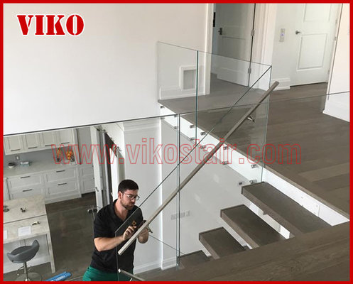 Straight Stringer Staircase VK12S Double Steel Plate Stair,304 Stainless Steel,Glass Tread,12mm Tempered Glass Railing,