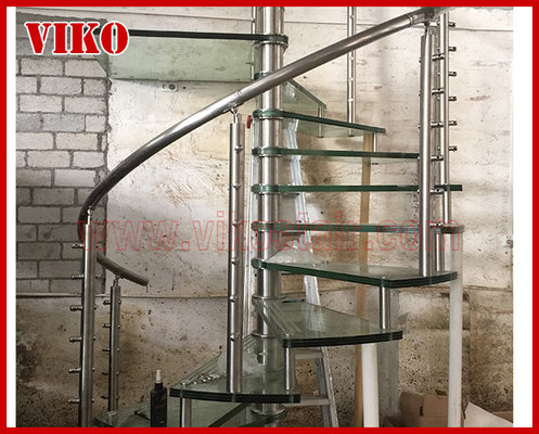 Spiral Staircase VH27S  Handrail304 Stainless Steel Tread Tempered glass  Stainless Steel Stair  Handrail Railing Glass