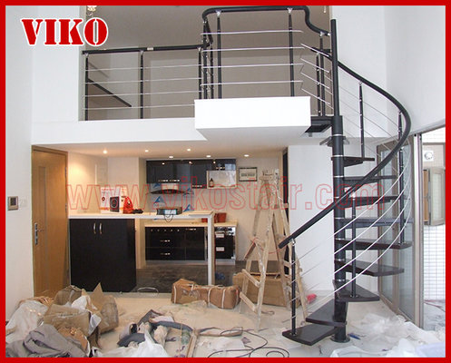 Spiral StaircaseVH31S Tread Beech Aluminum  Spiral Stainless Steel Stair  Curved Glass Handrail 304 Stainless Steel