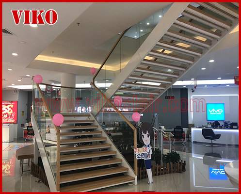 Double Steel Plate Staircase VK16S Stringer Stair,Tread beech ,Railing tempered glass, Handrail b eech Stringer,carbon s