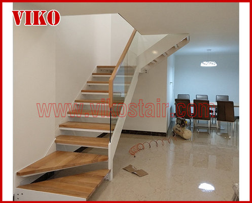 Double Steel Plate Staircase VK18S Tread beech,Railing tempered glass, Handrail b eech Stringer,carbon s