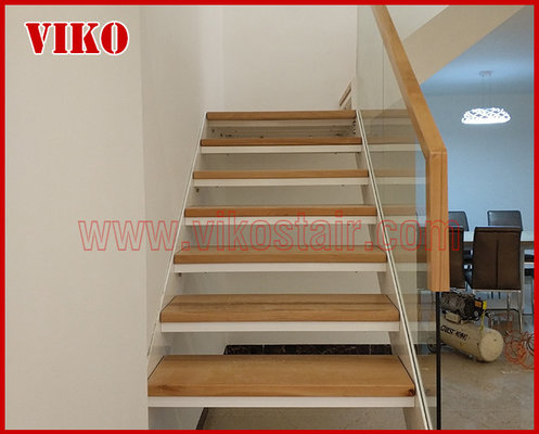 Double Steel Plate Staircase VK18S Tread beech,Railing tempered glass, Handrail b eech Stringer,carbon s