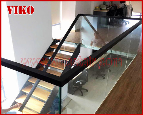Double Steel Plate Staircase VK18S ,Railing tempered glass, Handrail b eech Stringer,carbon s