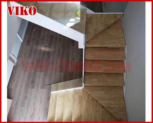 Double Steel Plate Staircase VK20S Tread beech ,Railing tempered glass, Handrail b eech Stringer,carbon s
