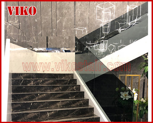 Double Steel Plate Staircase VK15S Railing tempered glass, Handrail b eech Stringer,carbon s