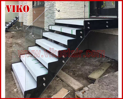 Double Steel Plate Staircase VK22S Railing tempered glass,  Stringer,carbon 304 Stainless Steel