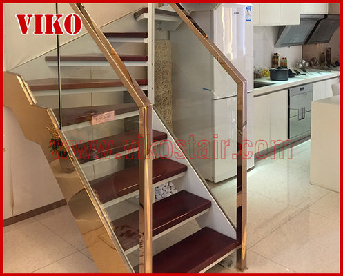 Double Steel Plate Staircase VK23S Railing tempered glass,  Stringer,carbon 304 Stainless Steel