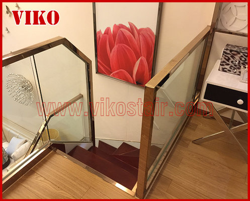 Double Steel Plate Staircase VK23S Railing tempered glass,  Stringer,carbon 304 Stainless Steel