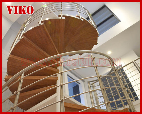 Spiral StaircaseVH36S  Tread Beech Aluminum Stair Curved Glass Handrail 304 Stainless Steel 12mm Glass
