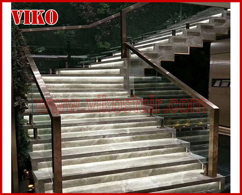 Double Steel Stringer staircaseVK24S,Tread Marble Stainless Steel,Power Coated,Wooden Box,304 Stainless Steel, 12mm Temp