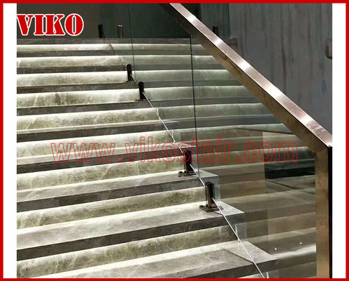 Double Steel Stringer staircaseVK24S,Tread Marble Stainless Steel,Power Coated,Wooden Box,304 Stainless Steel, 12mm Temp